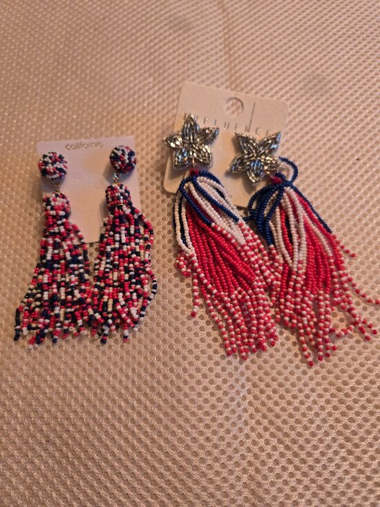 Jewelry | 2 Pairs Seed Bead Earrings In Hues Of Red White Blue Cute For ...